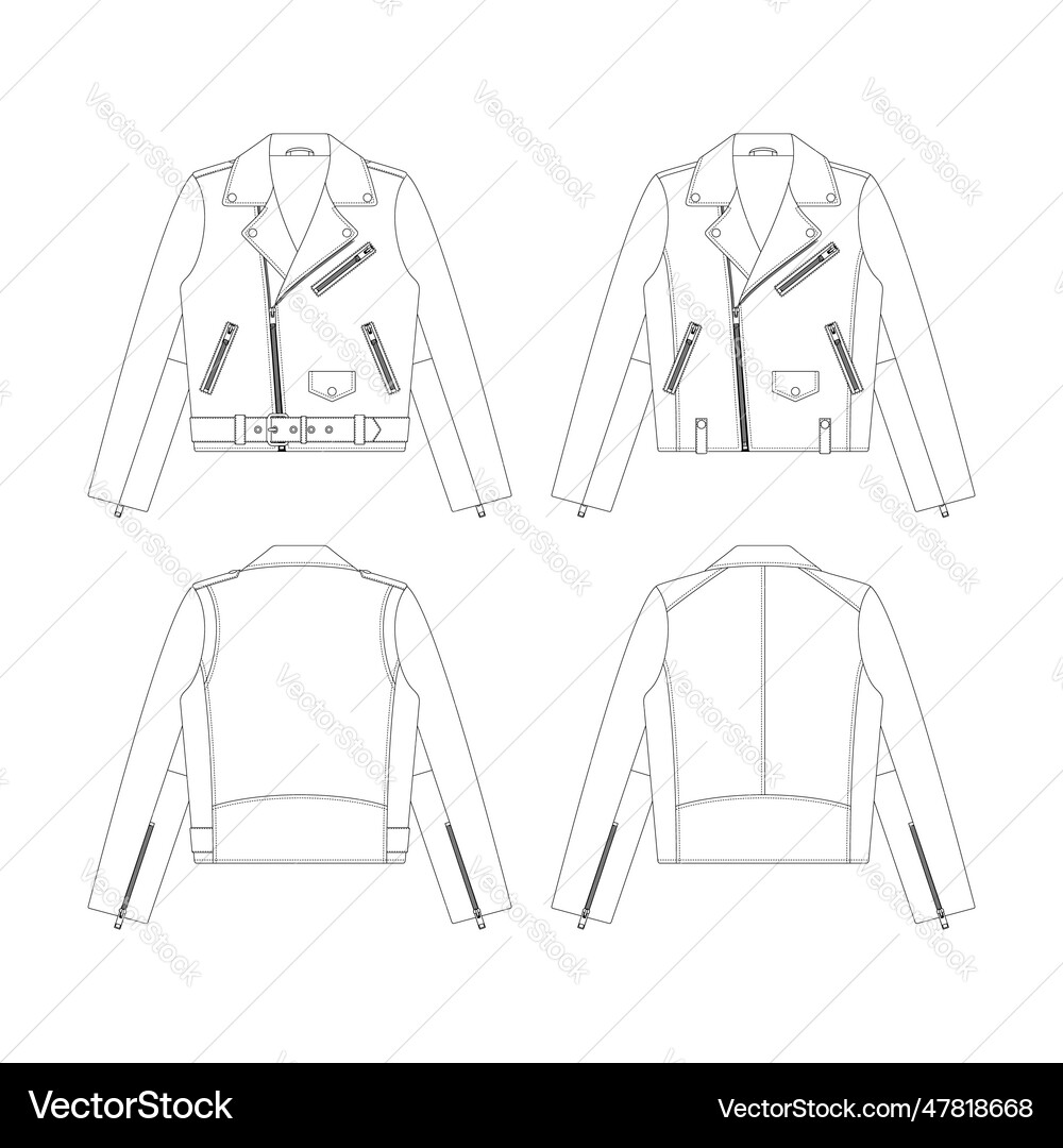 Template leather bike jacket flat design outline Vector Image