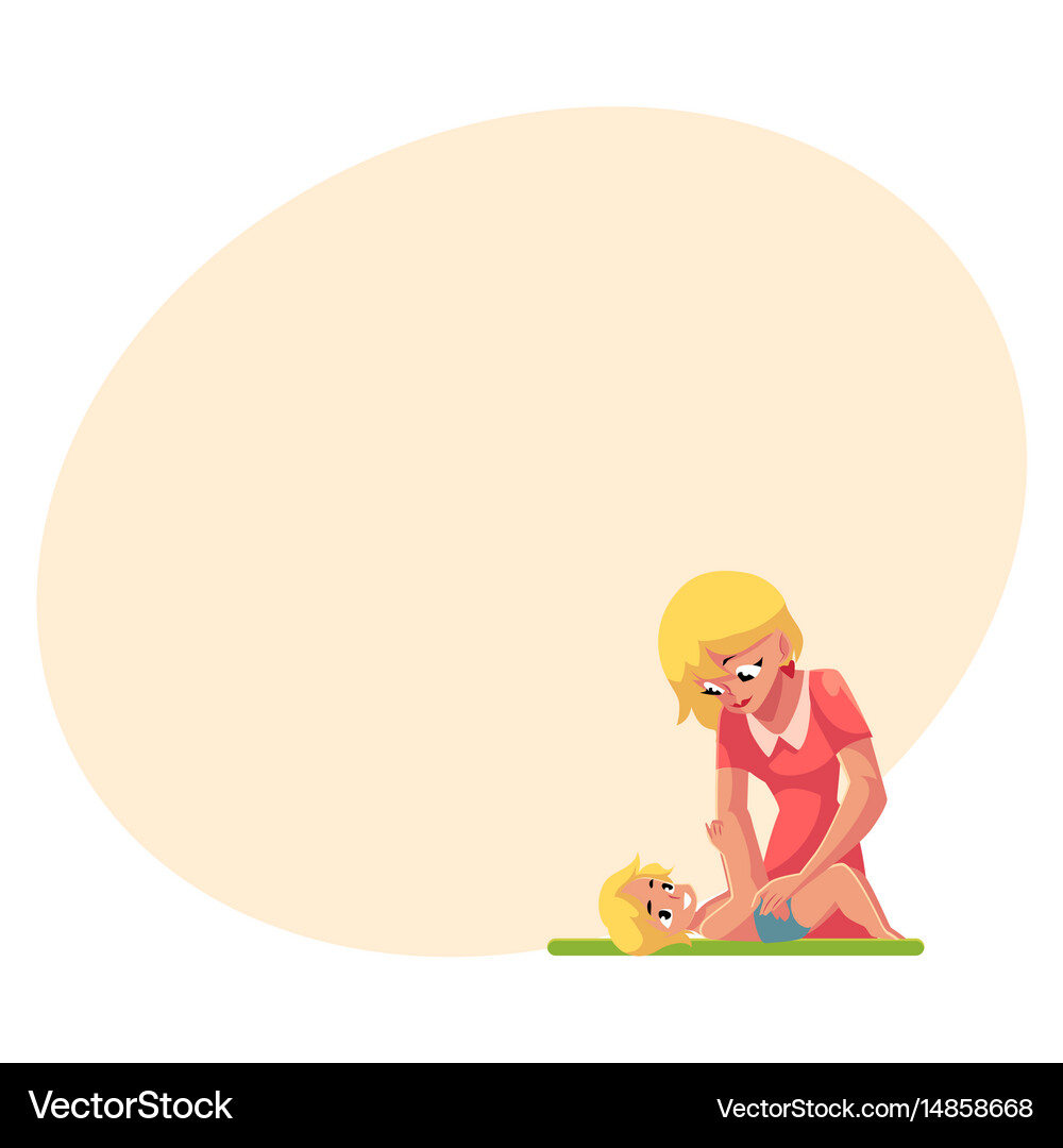 Young mother changing her babys diaper nappy Vector Image
