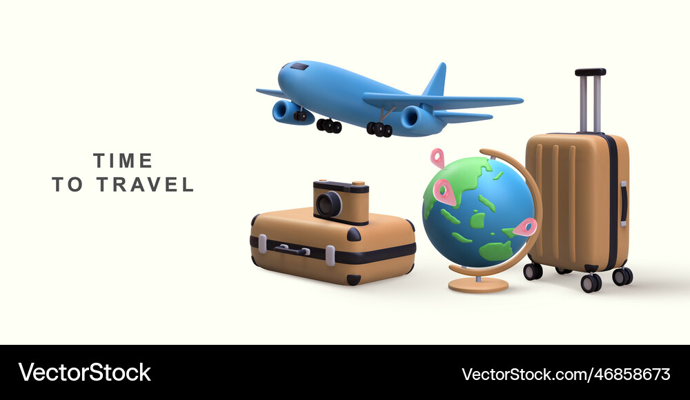 3d realistic airplane flight - world tour Vector Image