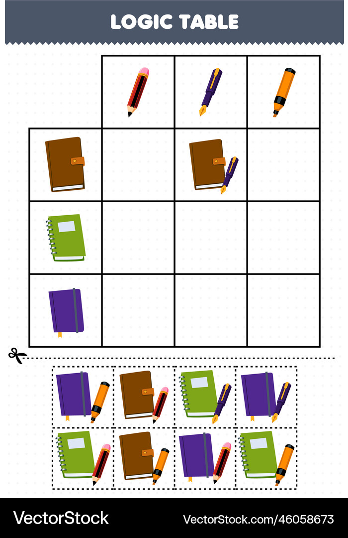 Education game for children logic table cartoon Vector Image