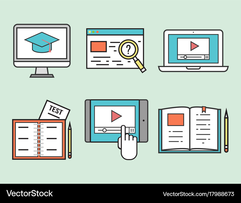 Flat design icons online education staff training Vector Image