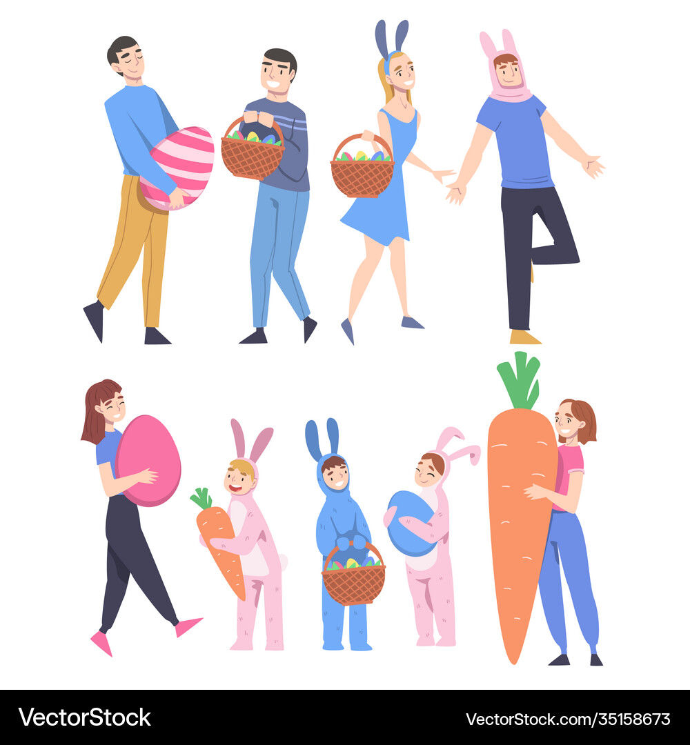 Happy easter cheerful people celebrating holiday Vector Image