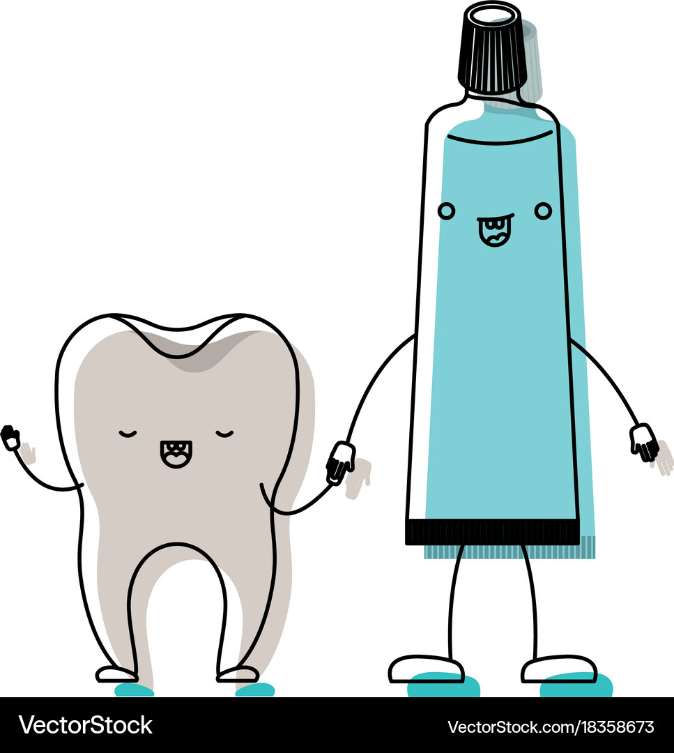Tooth and toothpaste in cartoon holding hands in Vector Image