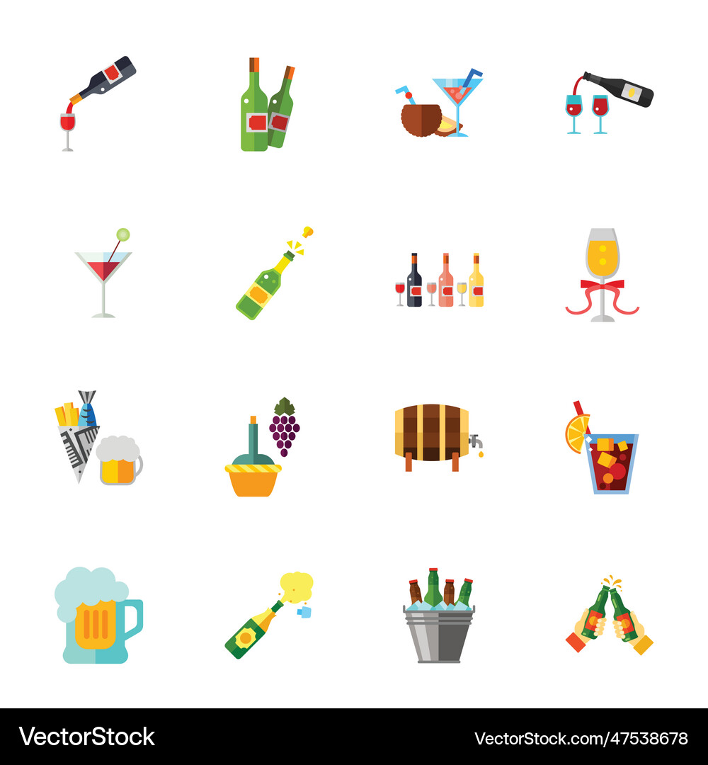 Alcohol icon set wine and beer bar pub Royalty Free Vector
