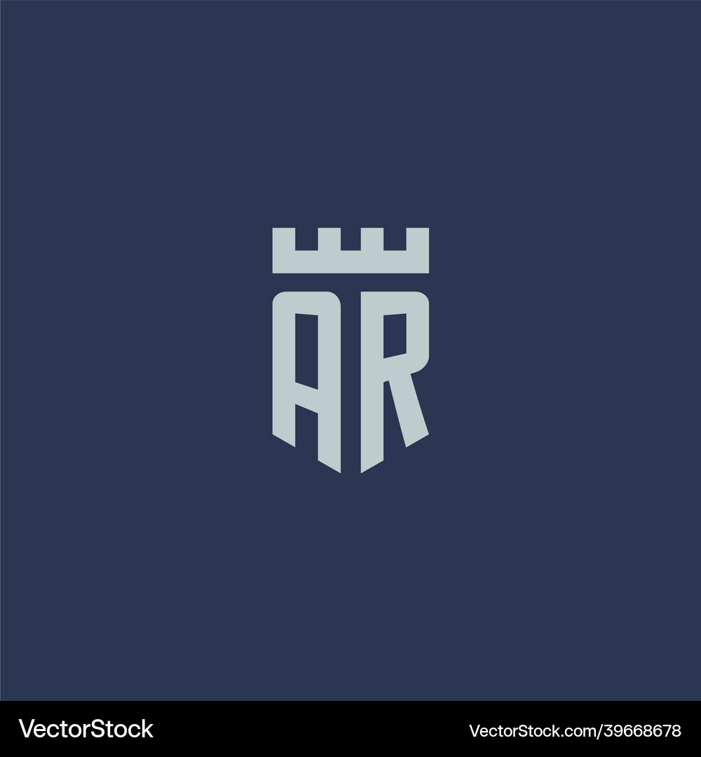 Ar logo monogram with fortress castle and shield Vector Image