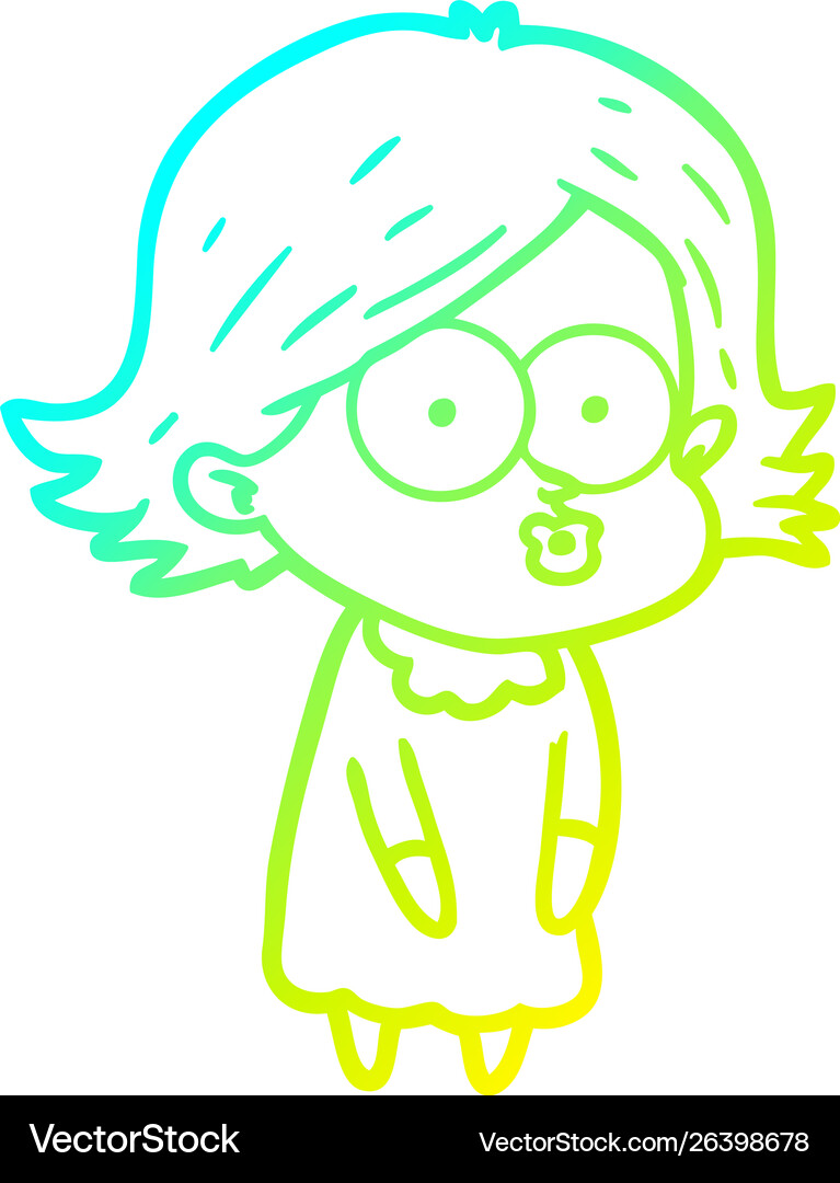 Cold gradient line drawing cartoon girl pouting Vector Image