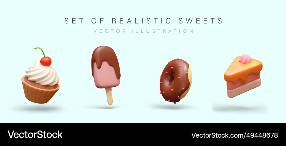 Collection of realistic sweets cupcake with white Vector Image