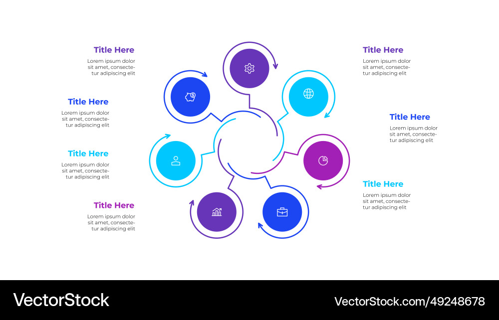 Outline cycle diagram with 7 options or steps Vector Image