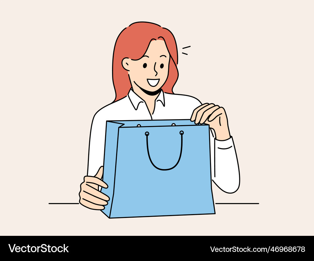 Smiling girl unpack bag with gift Royalty Free Vector Image