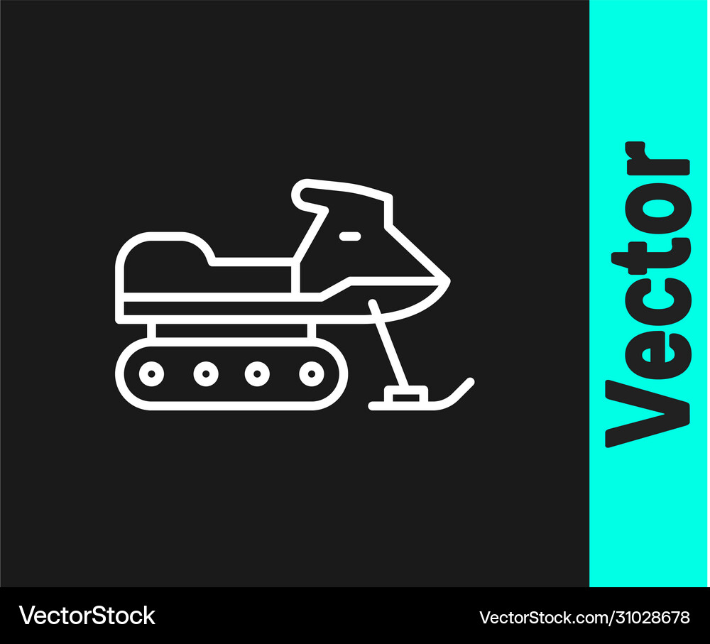 White line snowmobile icon isolated on black Vector Image