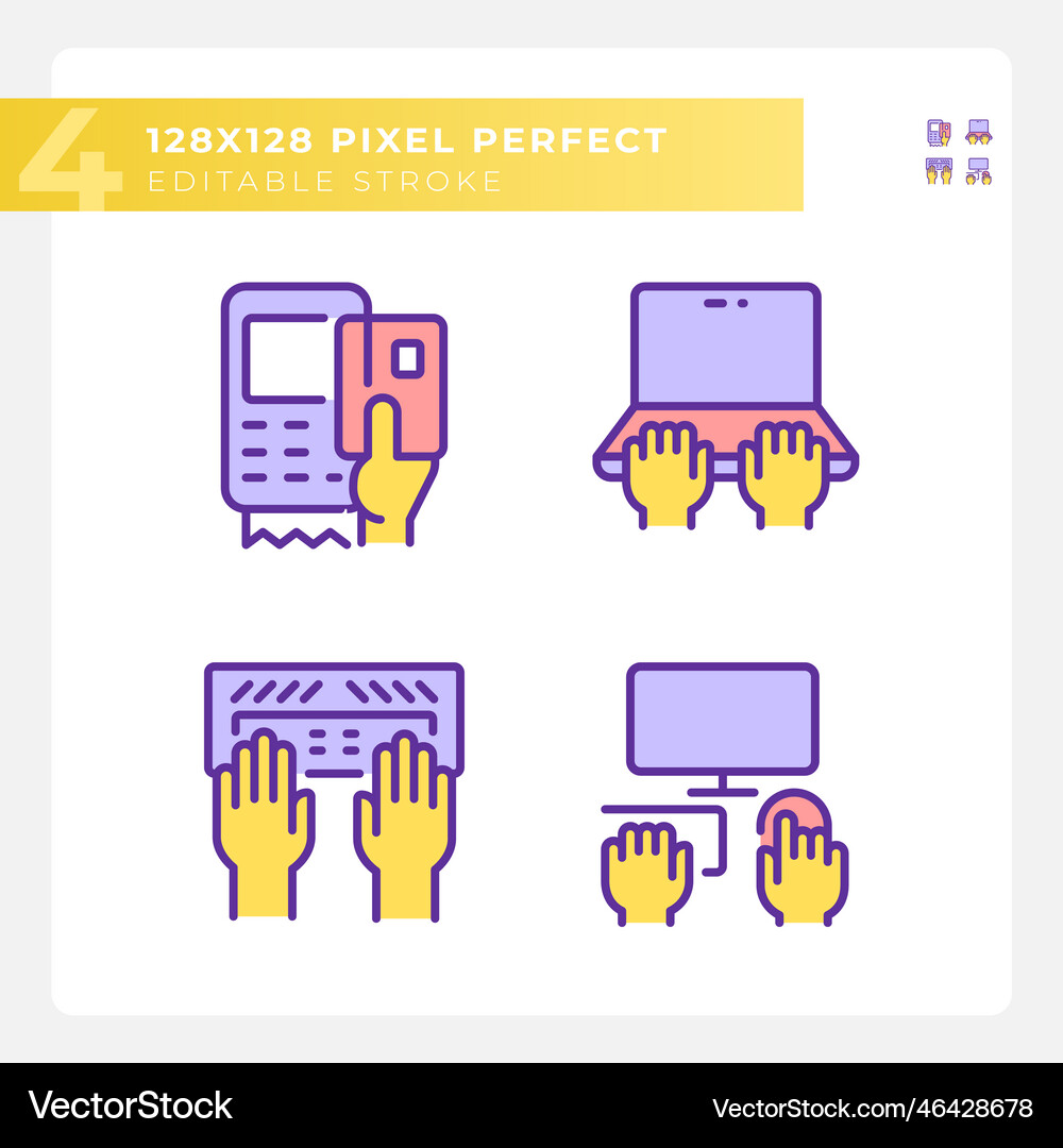 Yellow hands using devices rgb color icons set Vector Image