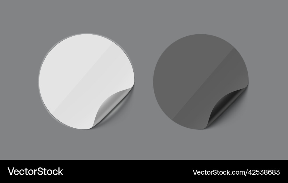 3d black and white round sticker with curled side Vector Image