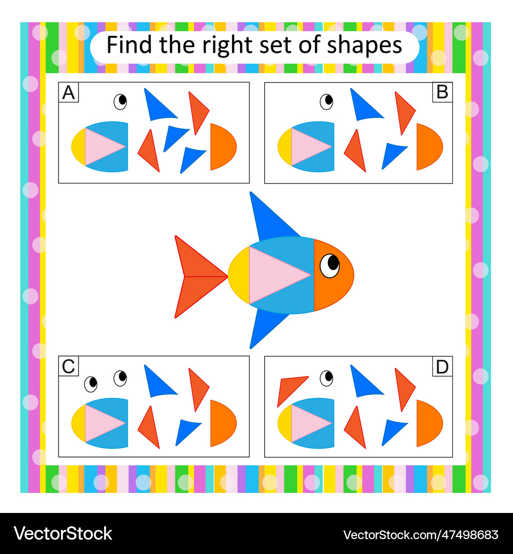 Logic puzzle for children find the correct set Vector Image