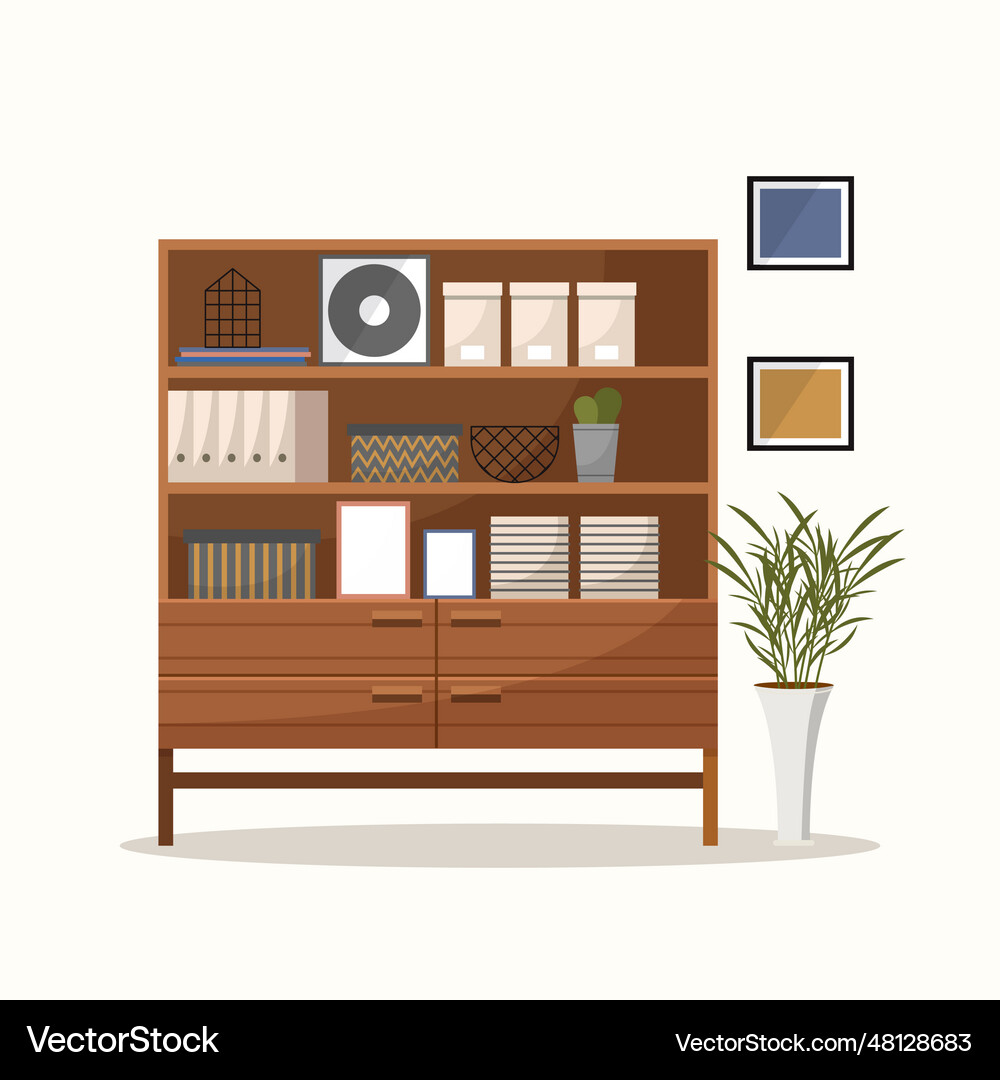 Office cabinet with folders boxes and shelves Vector Image