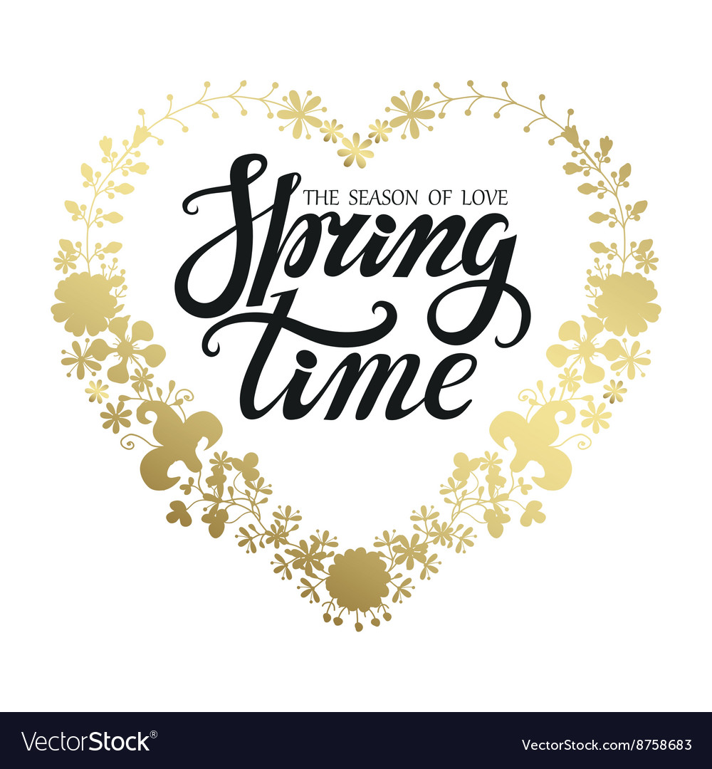 Spring time letteringgold floral wreath Royalty Free Vector