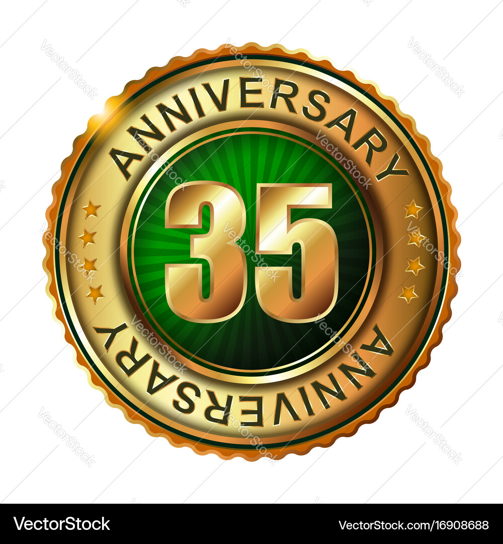 35 years anniversary golden label Royalty Free Vector Image