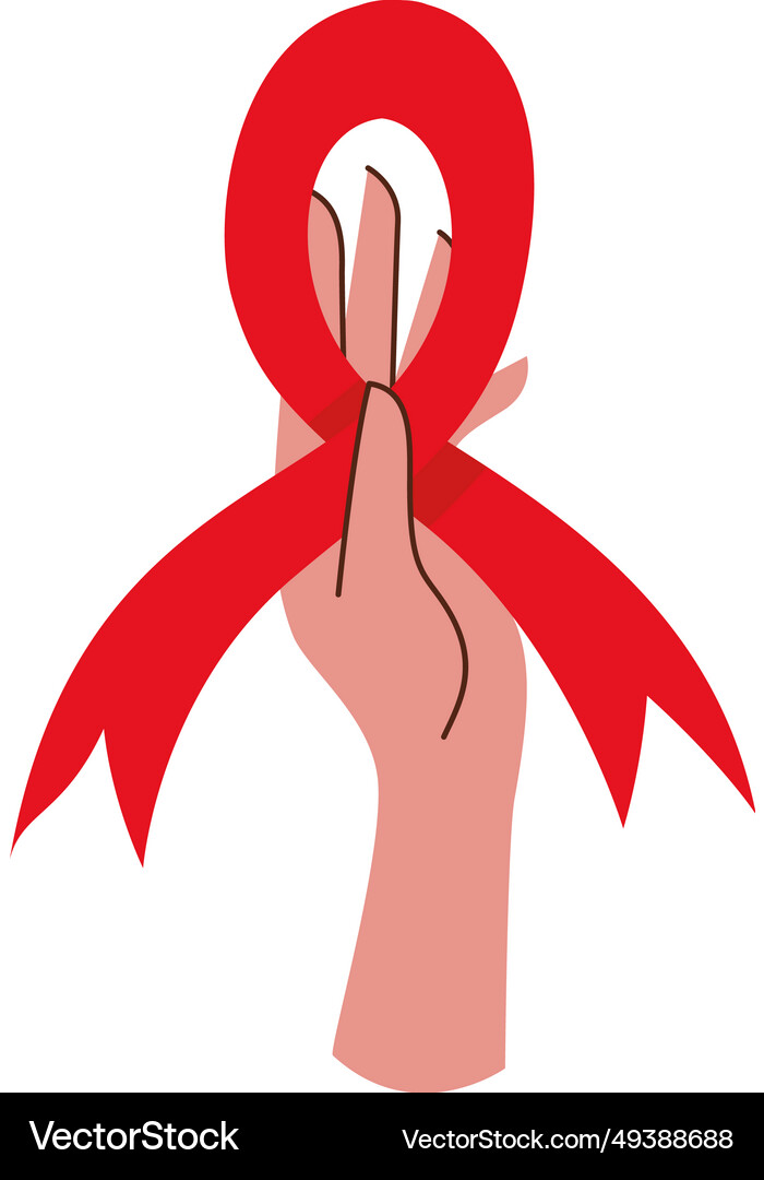Aids day ribbon with hand Royalty Free Vector Image
