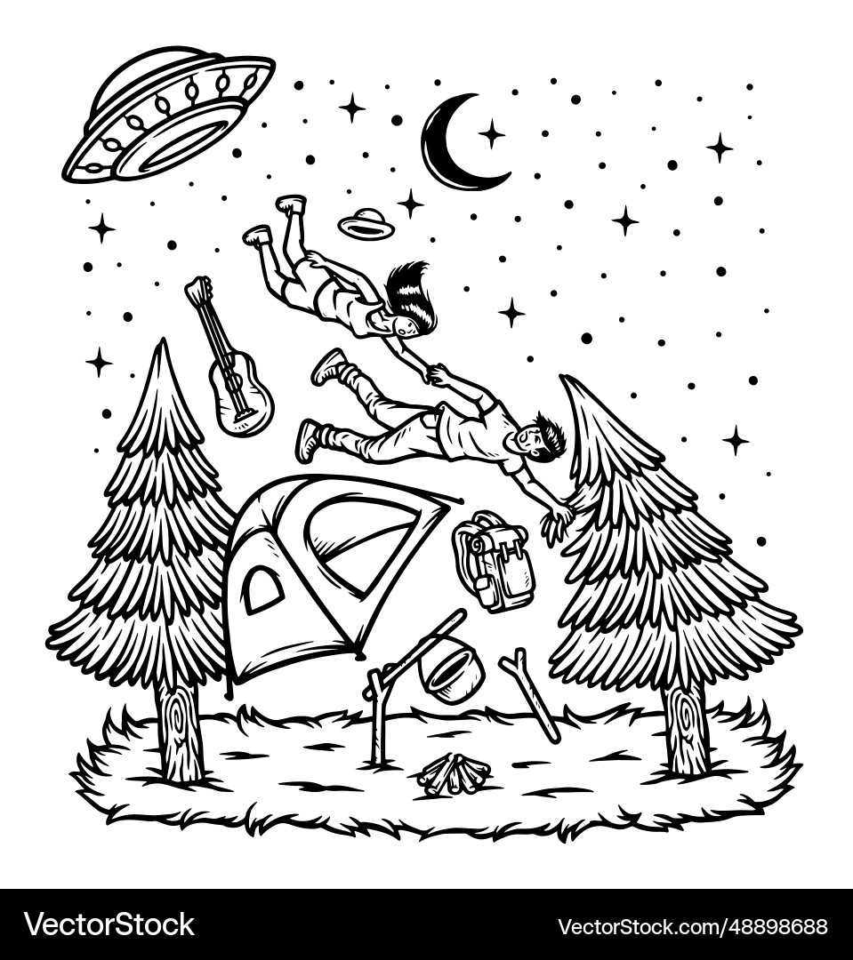 Alien invasion of humans while camping Royalty Free Vector