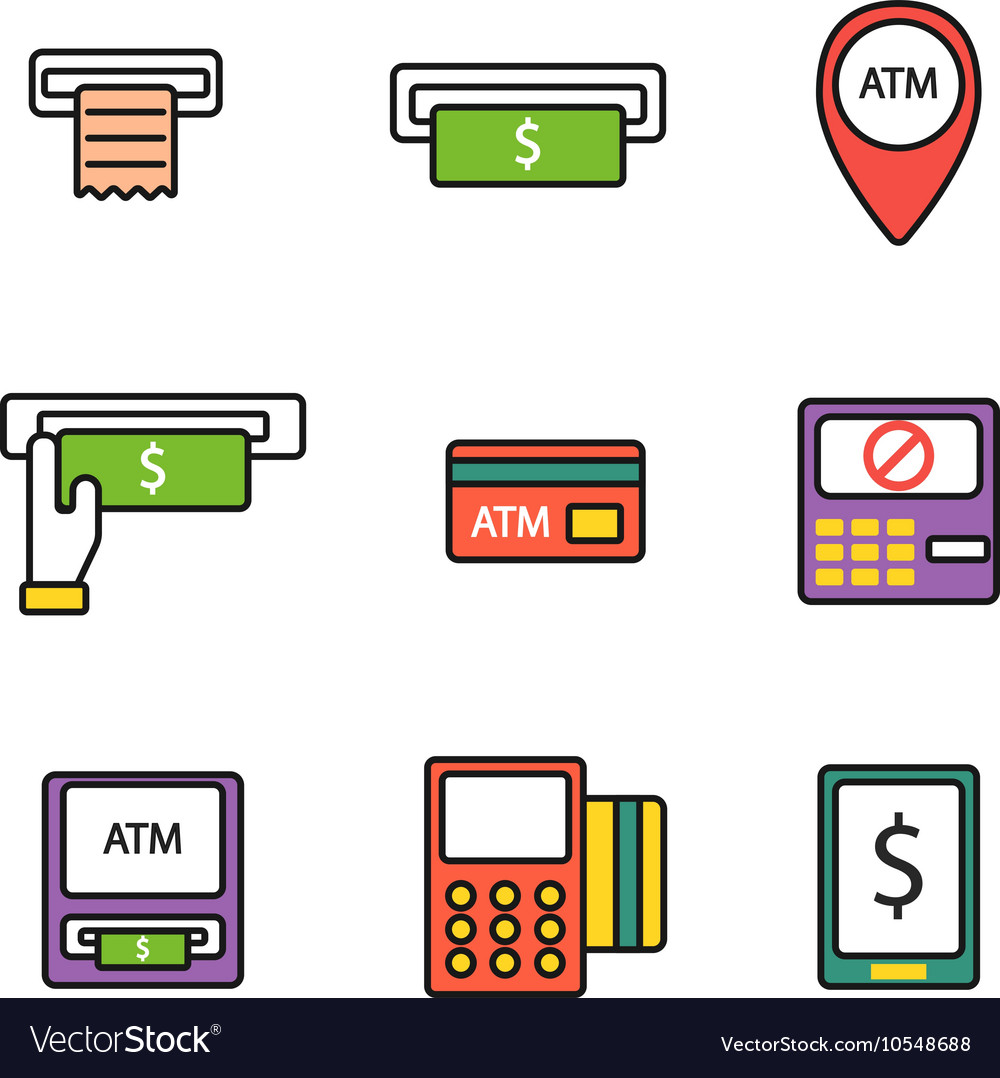 Atm icons set Royalty Free Vector Image - VectorStock