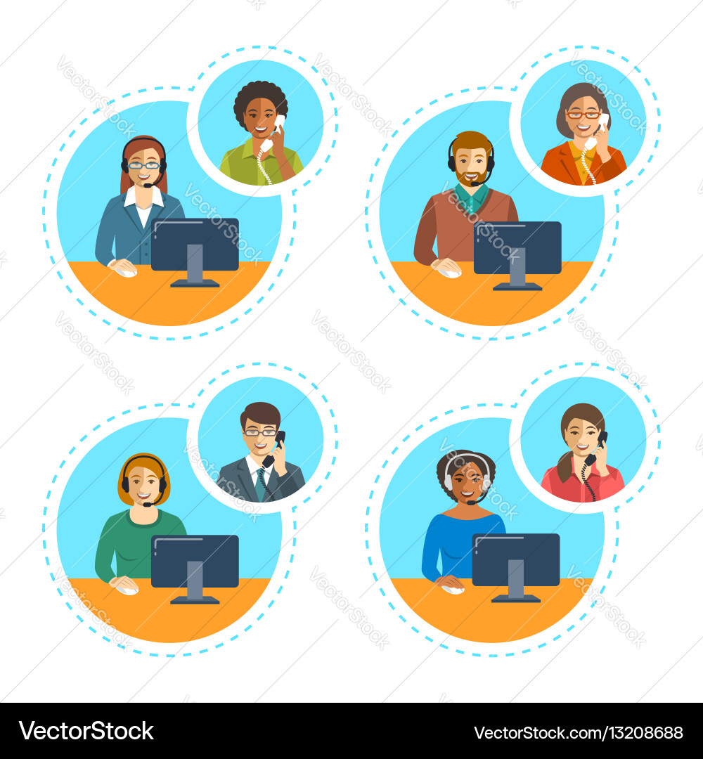 Call center agent talk on phone with customer Vector Image
