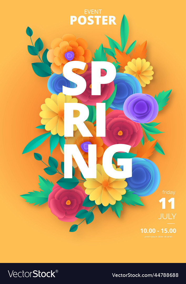 Spring poster template with colorful paper cut Vector Image