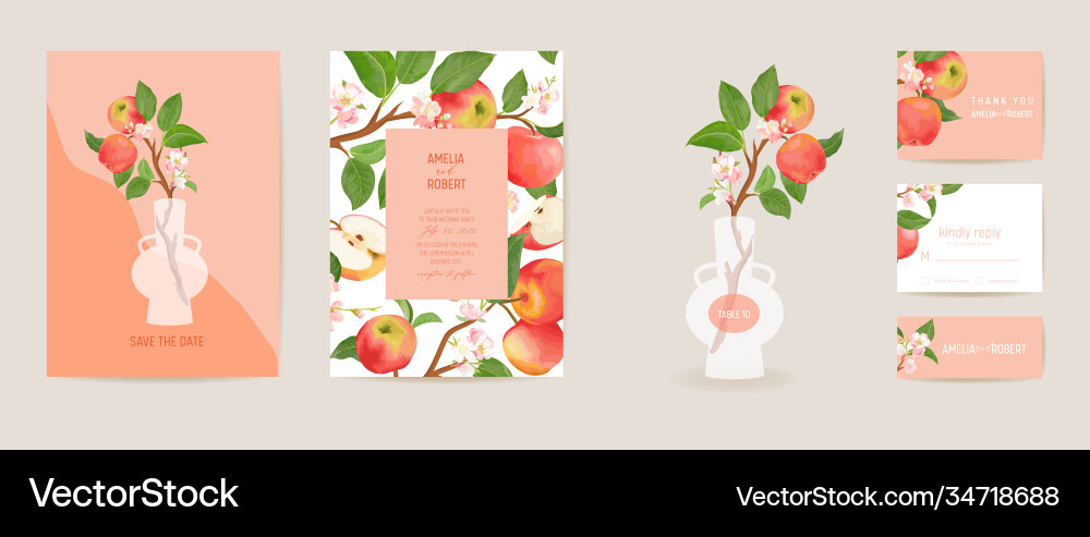 Wedding invitation apple card vintage Royalty Free Vector
