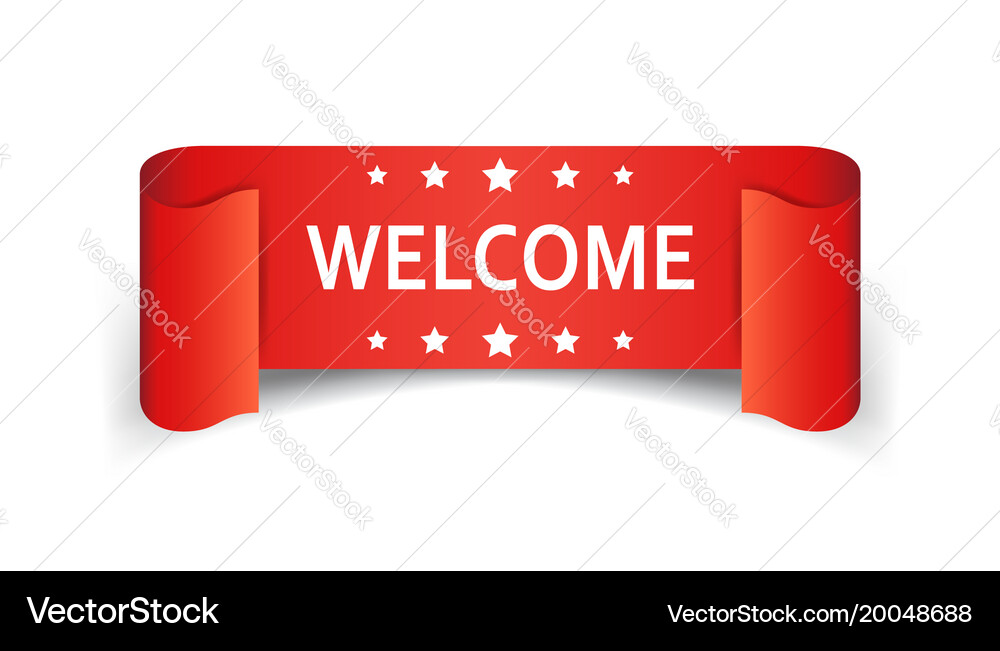 Welcome ribbon icon hello sticker label on white Vector Image