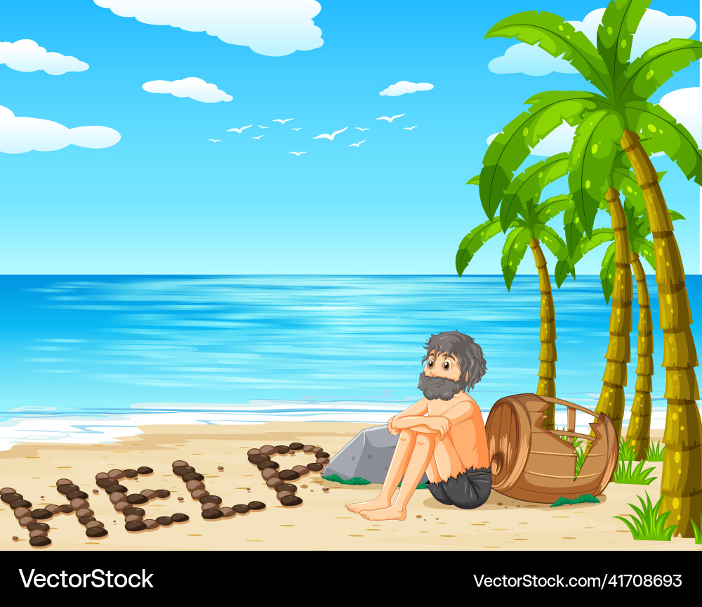 A man on deserted island isolated Royalty Free Vector Image