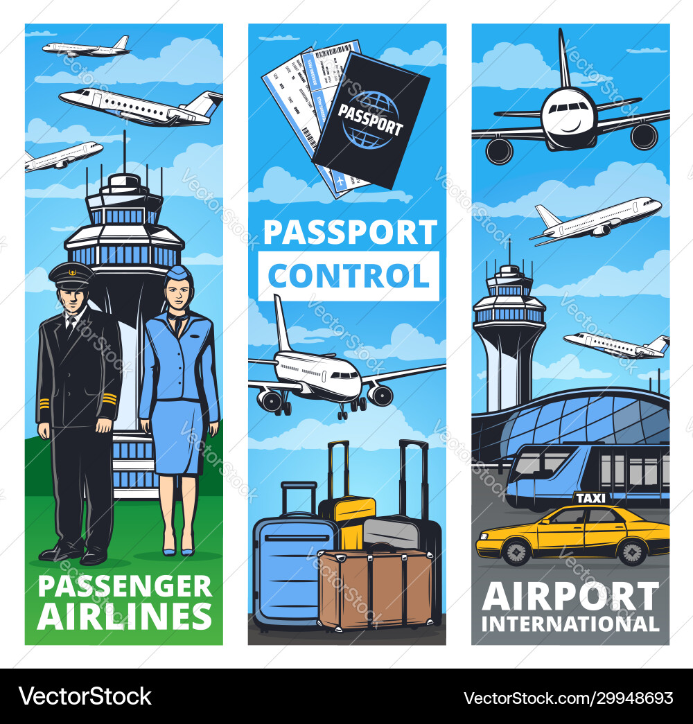 Air transportation service banners with plane crew