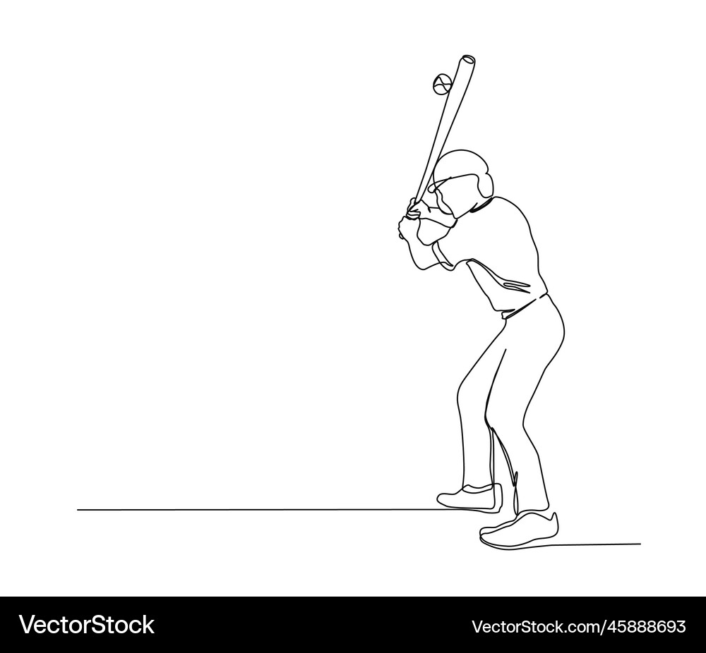 Continuous one line drawing of baseball player Vector Image