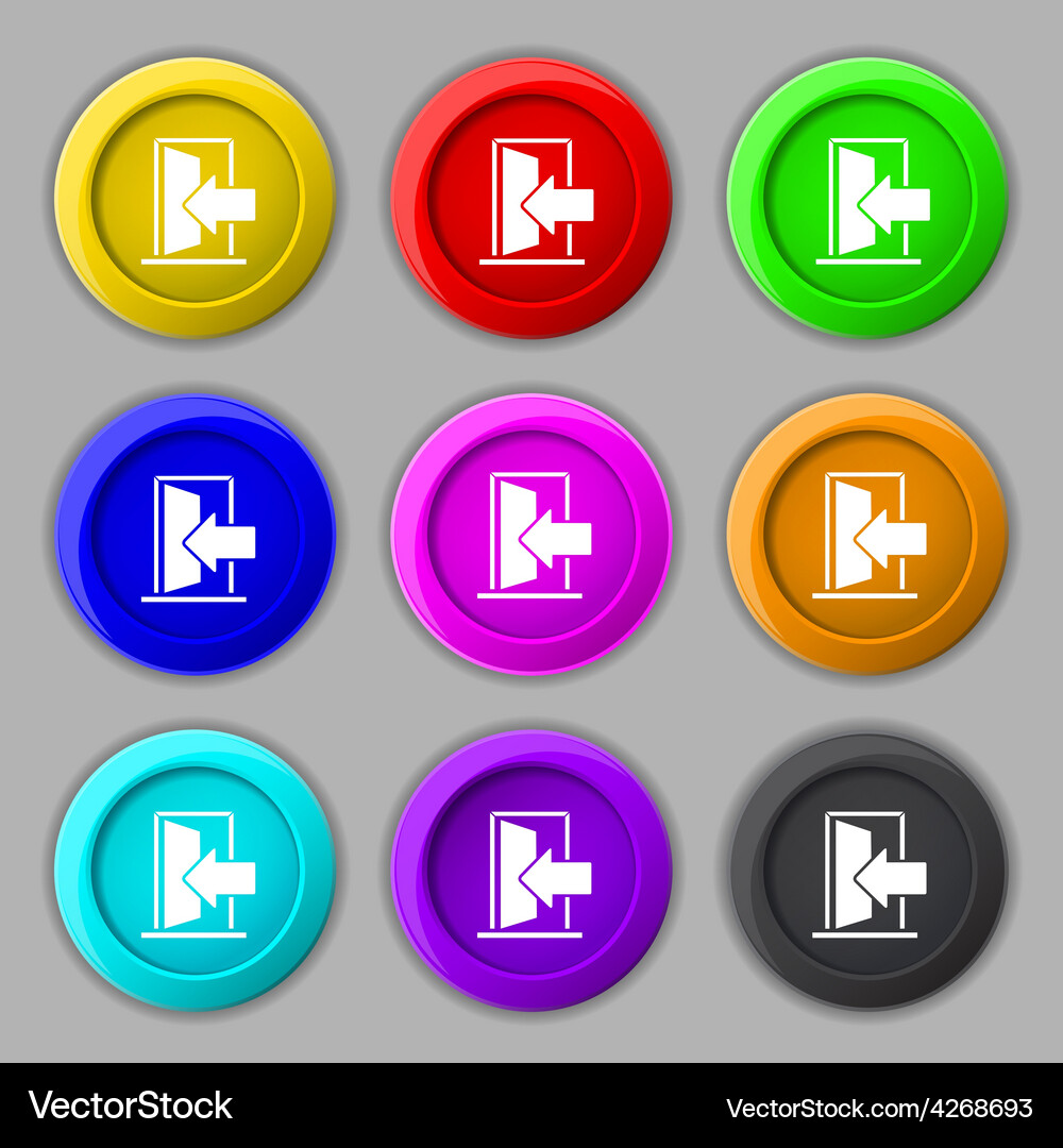Door enter or exit icon sign symbol on nine round Vector Image