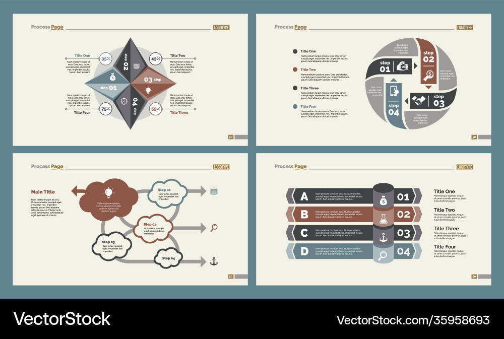 Four business charts slide templates set Vector Image