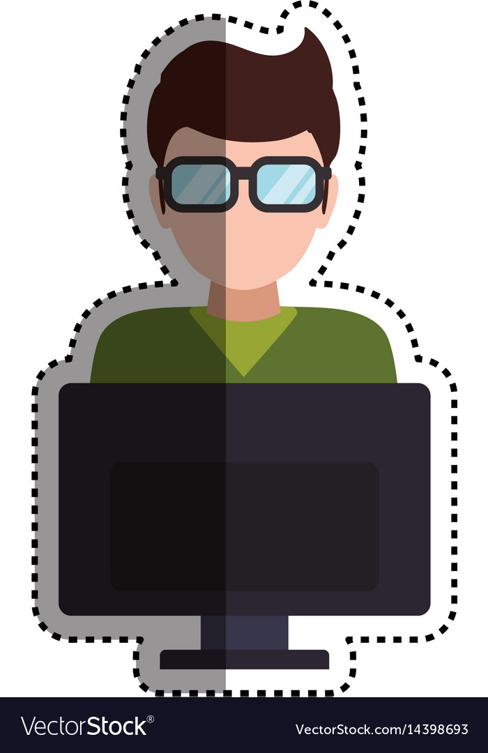 Man faceless glasses computer Royalty Free Vector Image