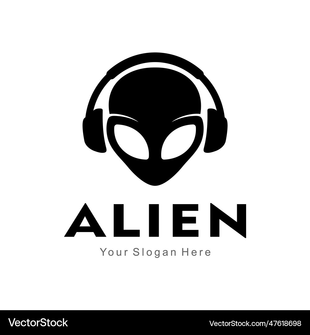 Alien logo with headphones on head Royalty Free Vector Image