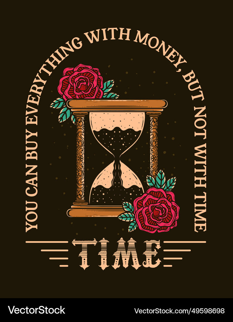 Antique hourglass with rose flower Royalty Free Vector Image