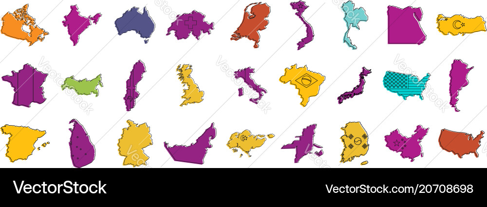 Country map icon set color outline style Vector Image
