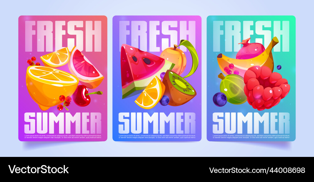 Fresh summer posters with fruit slices and berries