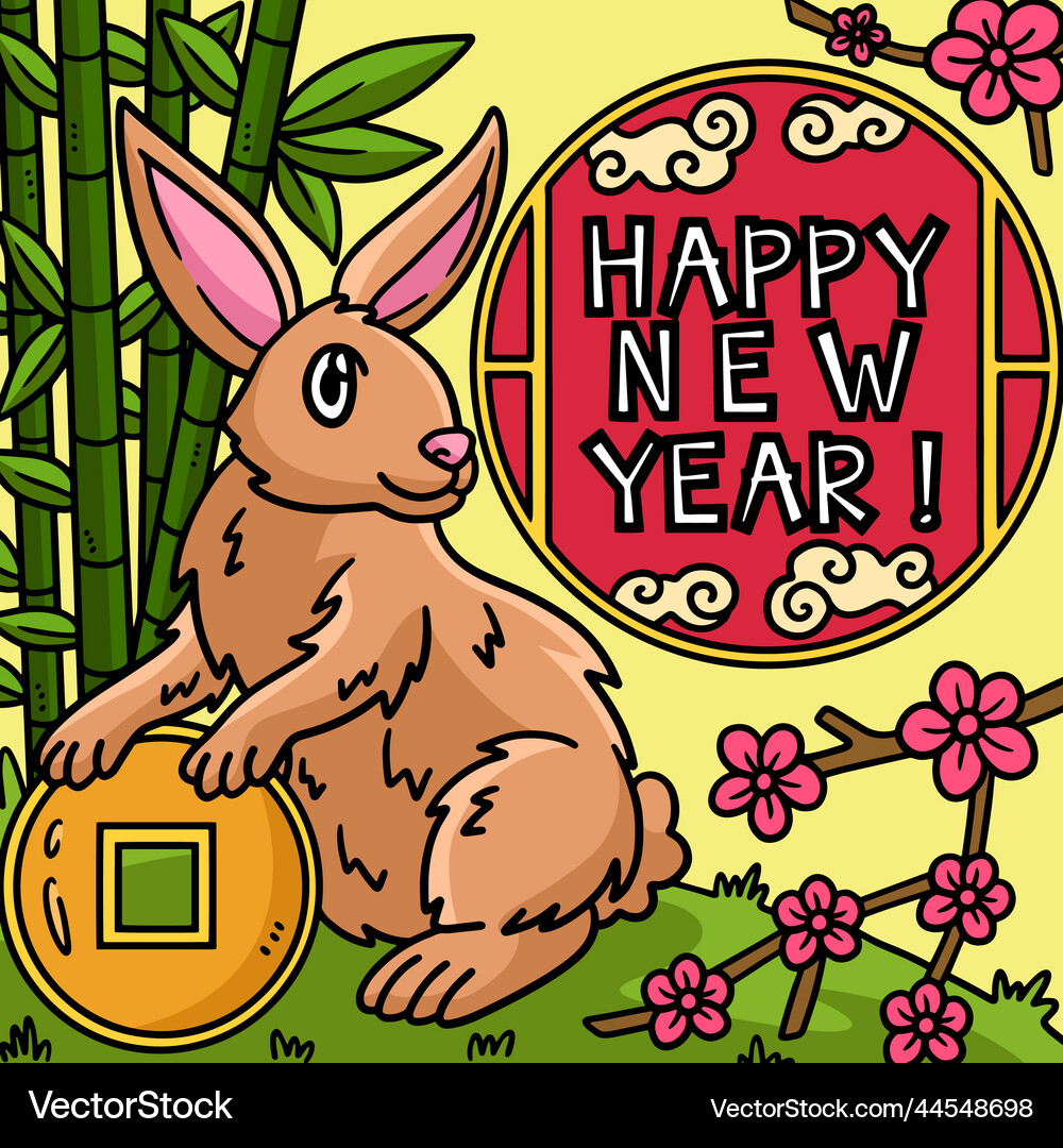Happy new year rabbit colored cartoon Royalty Free Vector