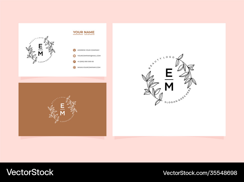 Initial em letters beautiful floral feminine Vector Image