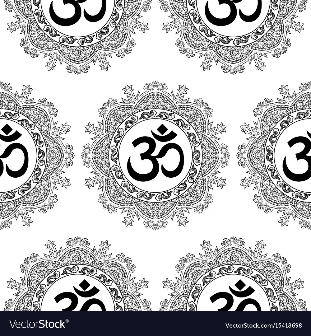Om and mandala seamless pattern Royalty Free Vector Image