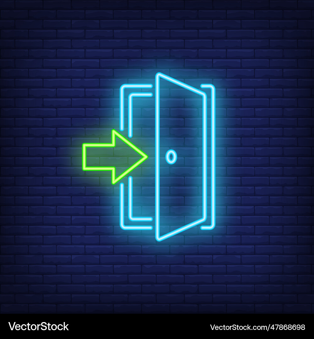 Open door with arrow neon sign Royalty Free Vector Image
