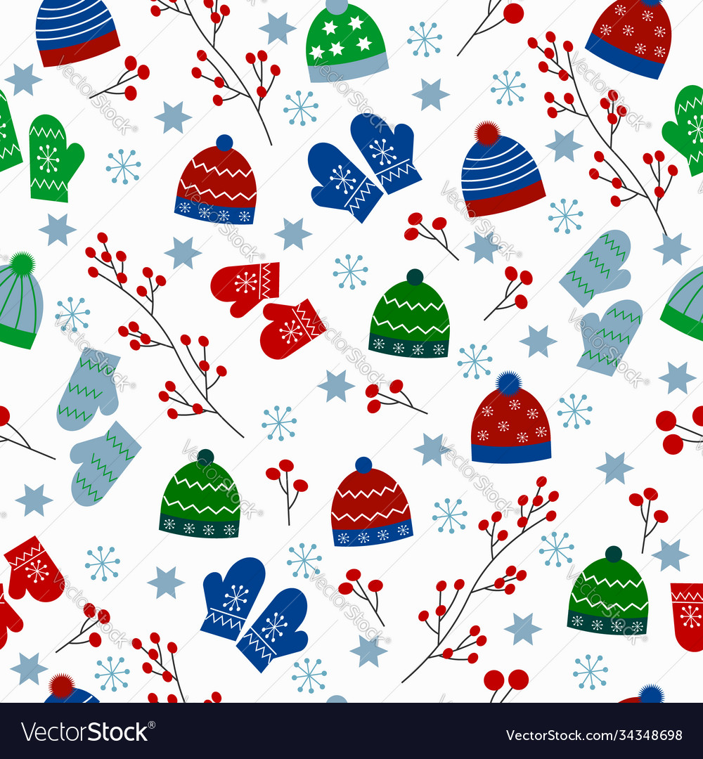 Pattern with winter hats and mittenschildren Vector Image