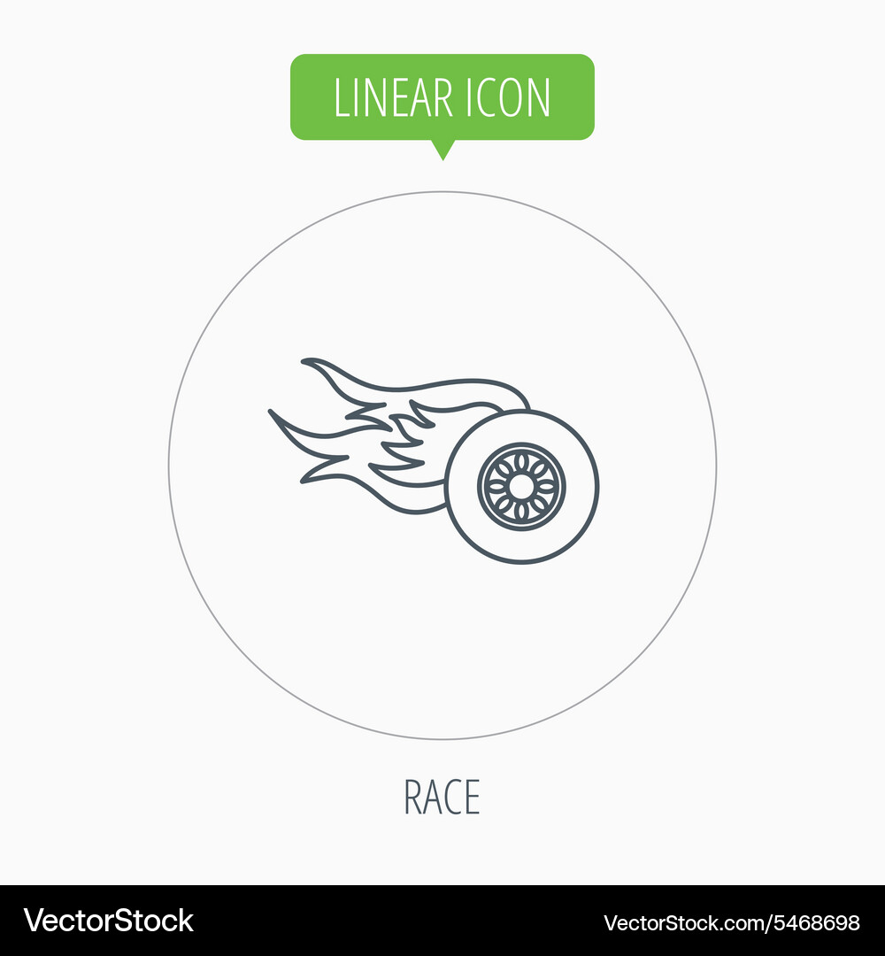 Wheel on fire icon race or speed sign Royalty Free Vector