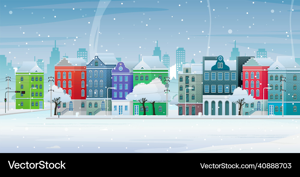 Buildings town snowing Royalty Free Vector Image