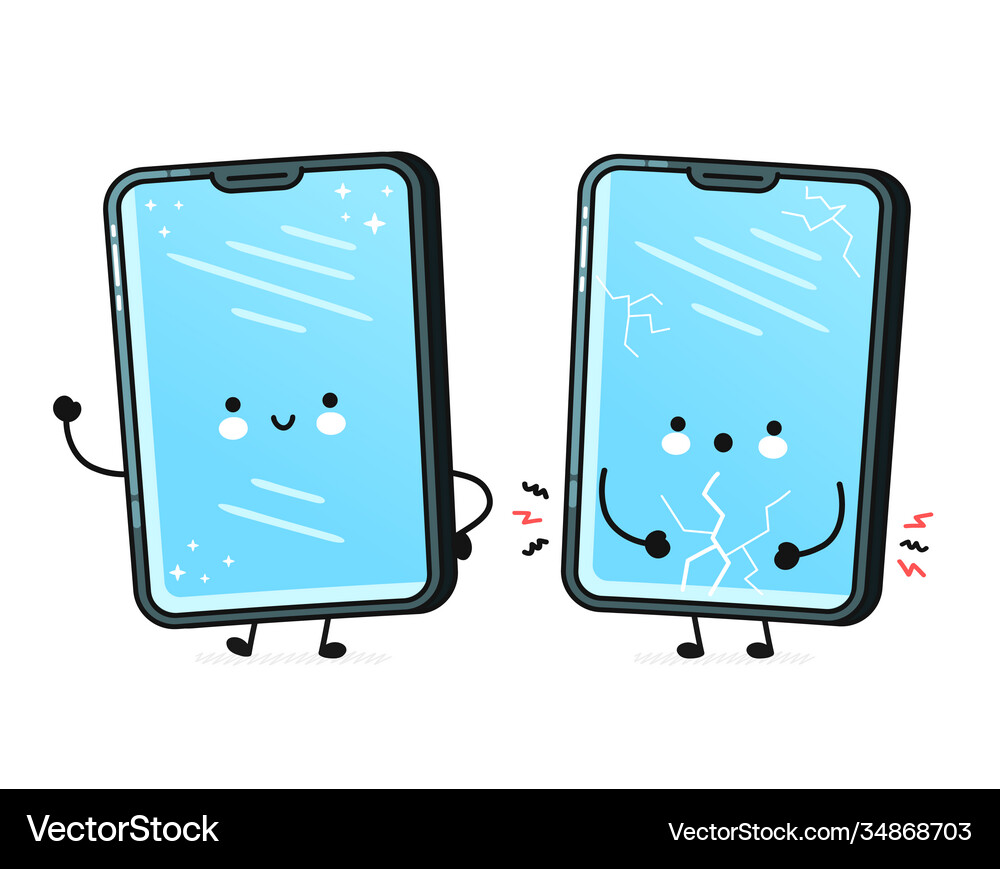 Cute happy and sad smartphone mobile phone Vector Image