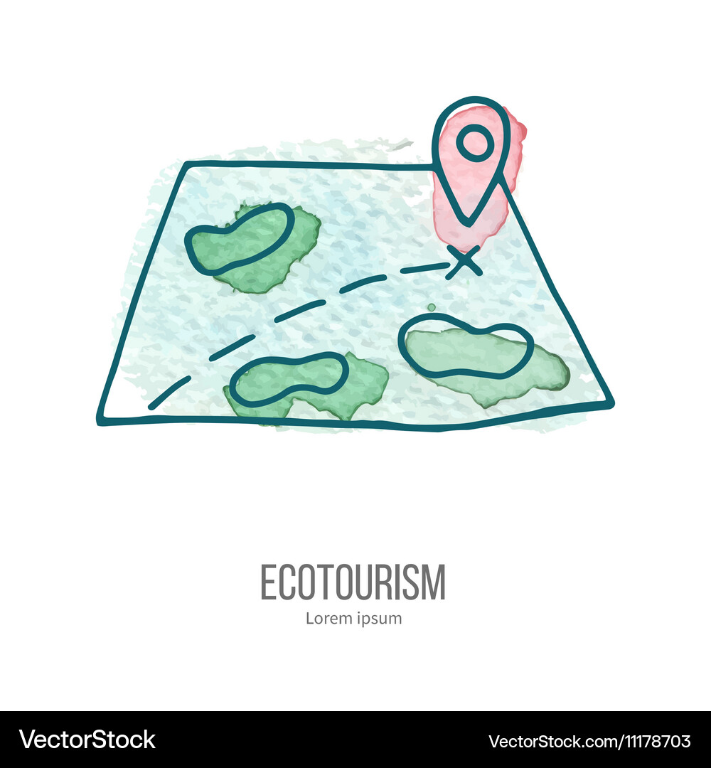 Ecotourism doodle on watercolor texture Royalty Free Vector