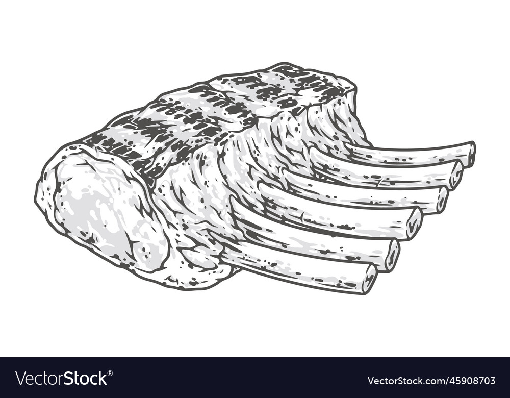 Fried Ribs Vintage Sticker Monochrome Royalty Free Vector