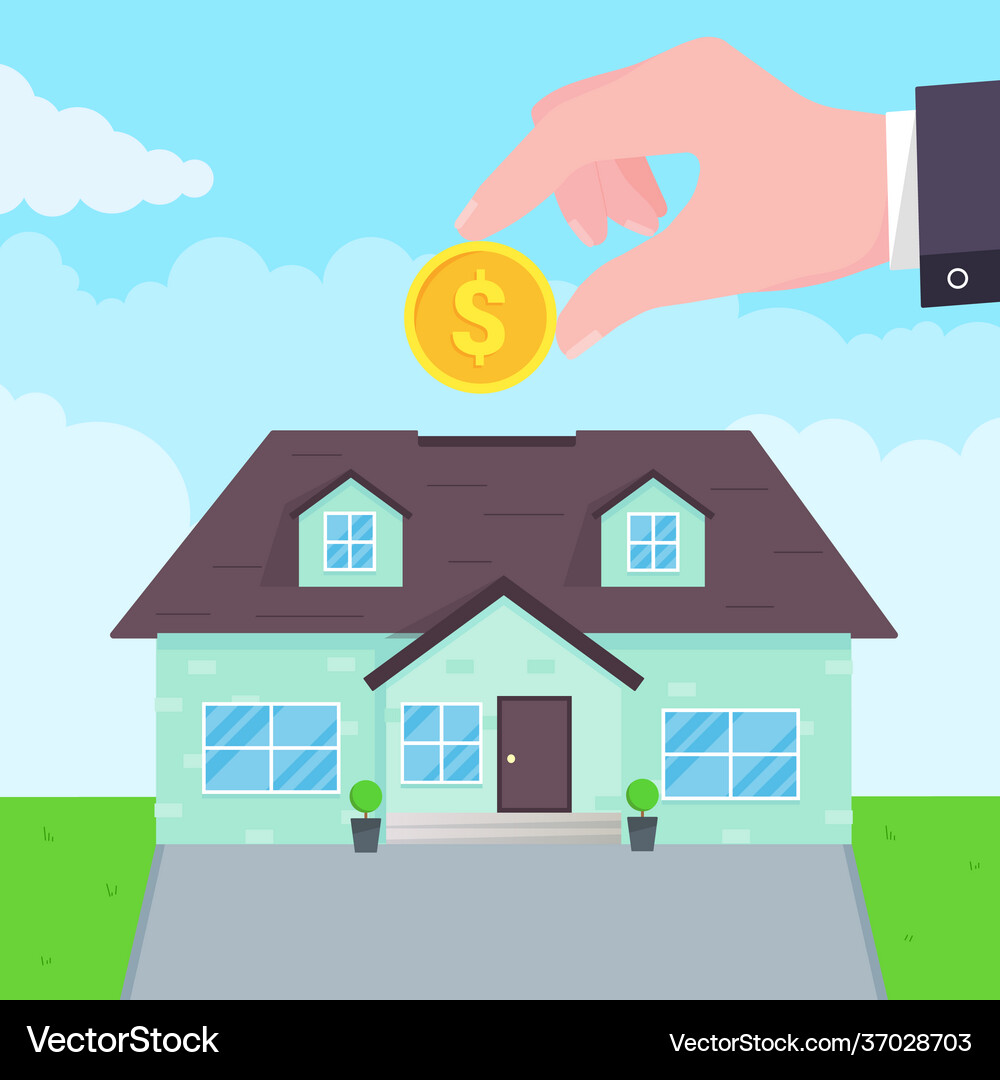 Hand puts coin in house flat style design Vector Image