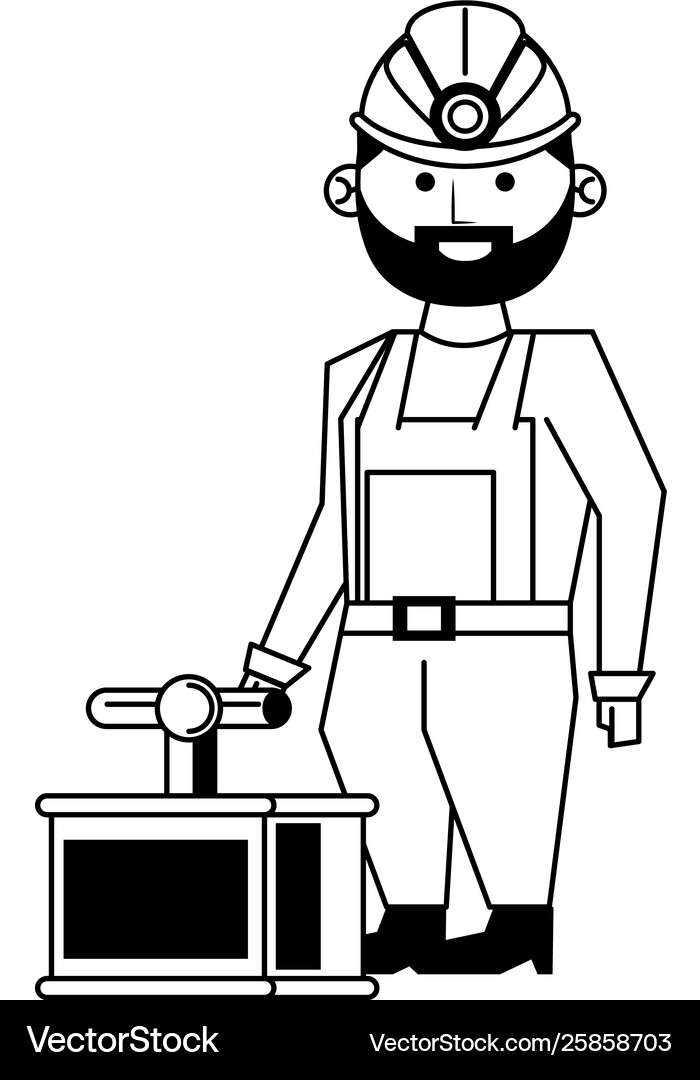 Mining worker with pick and tnt detonator in black