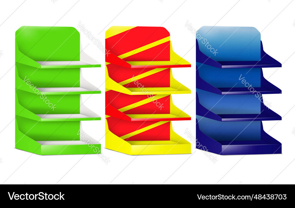 Retail display stand with shelves mockup vertical Vector Image